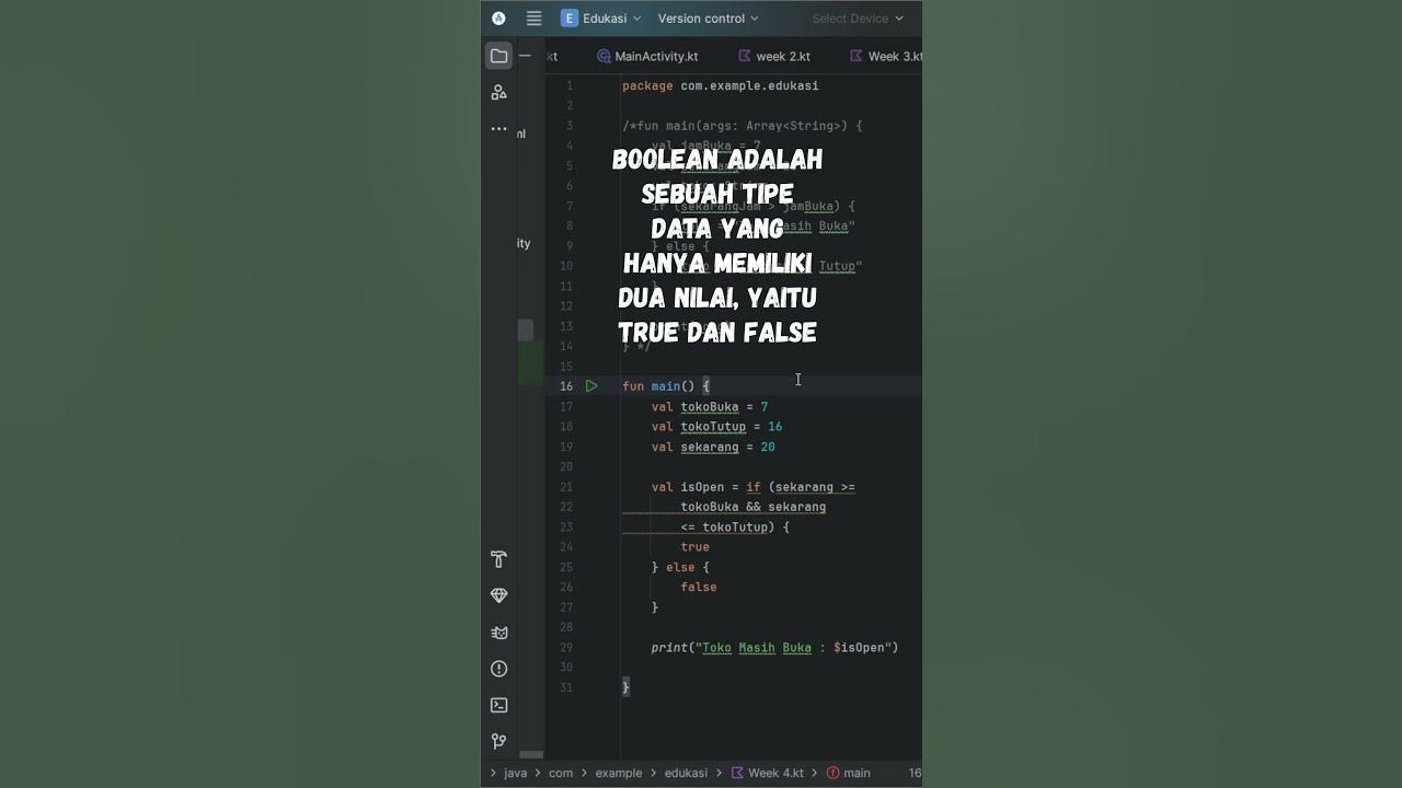Belajar Kotlin - If Else dan Boolean #tutorial #kotlin #coding #belajarcoding #programming # ...