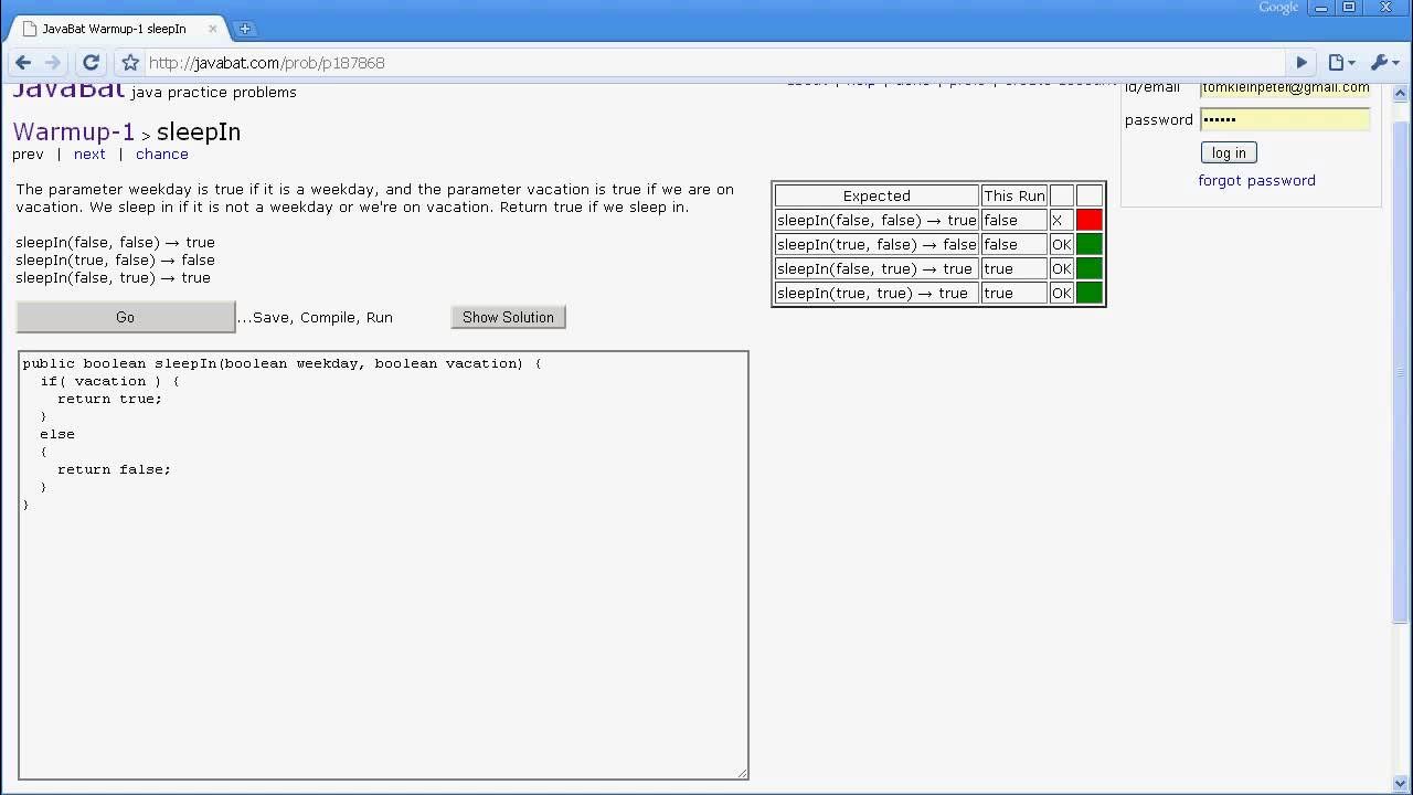 Javabat walkthrough - Warmup - sleepIn - YouTube