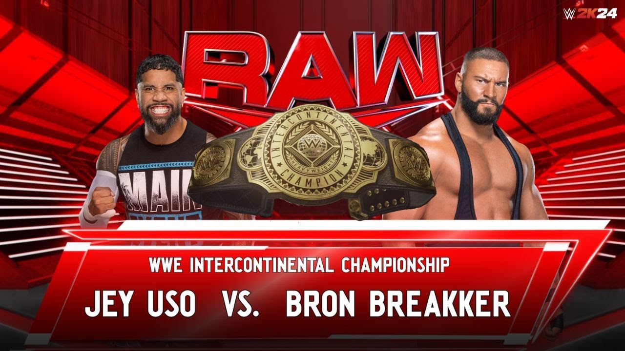 Jey Uso vs Bron Breakker WWE Intercontinental Championship WWE Raw ...