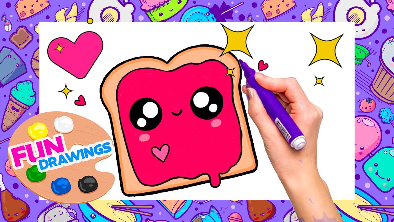 How to draw a Slice of Bread and Jam - Easy Step by Step for Kids ...