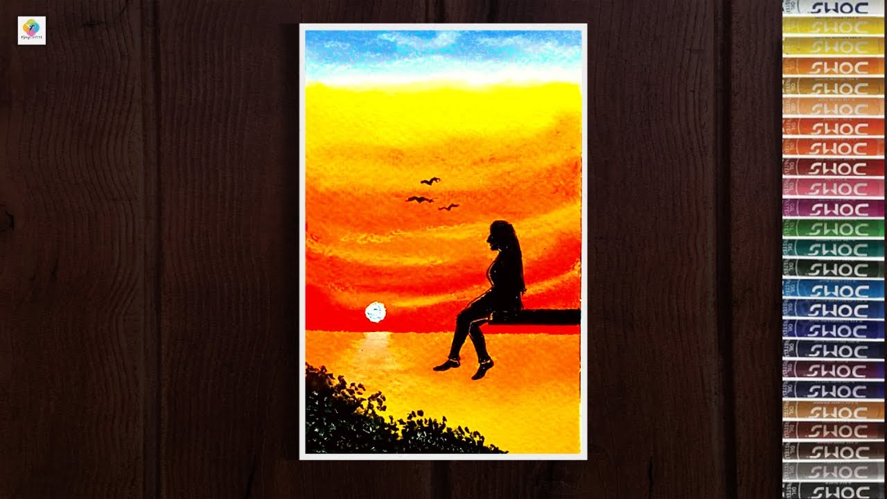 alone sad girl in sunset drawing with oil pastels STEP BY STEP FOR ...