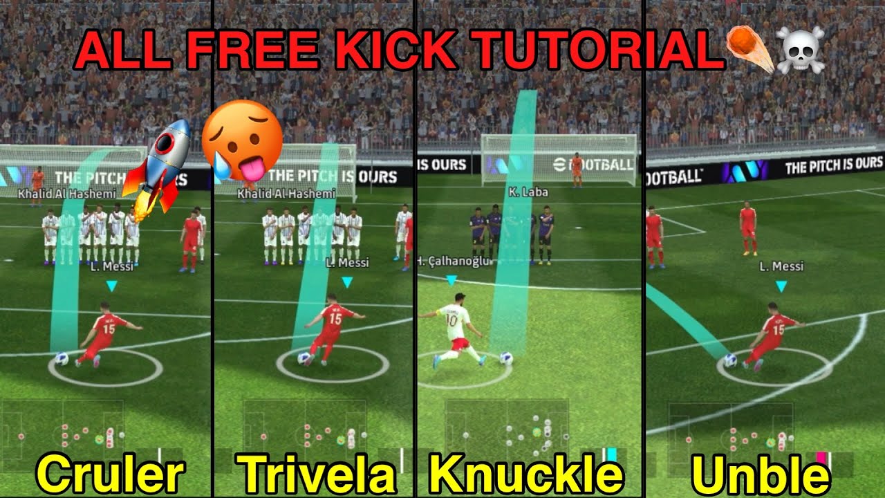 Efootball™ 2024 | All free kick tutorial | Cruler, Trivela, Knuckle ...