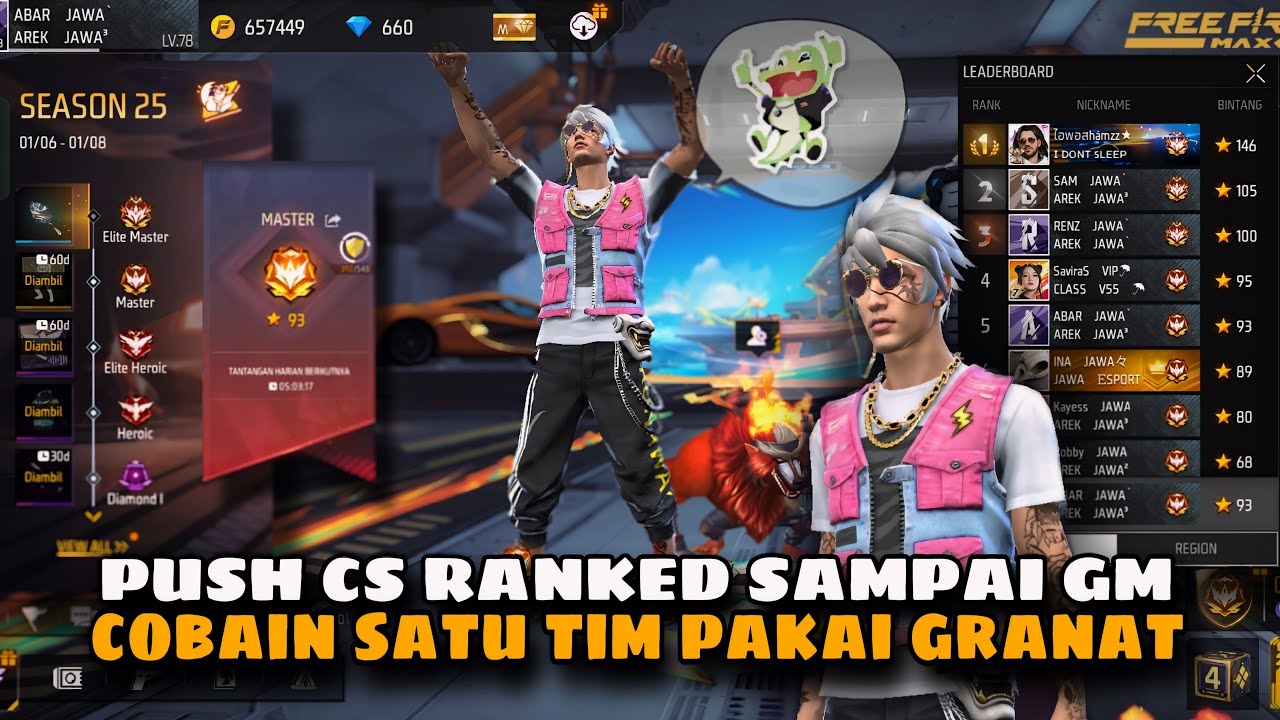 PUSH CS RANKED SAMPAI GM COBAIN SATU TIM PAKAI GRANAT FREE FIRE ...