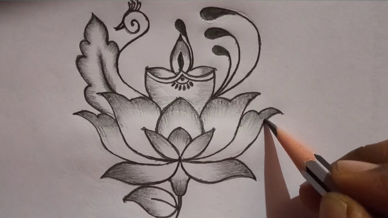 Single lotus flower rangoli design| deepam & thamarai poo kolam ...