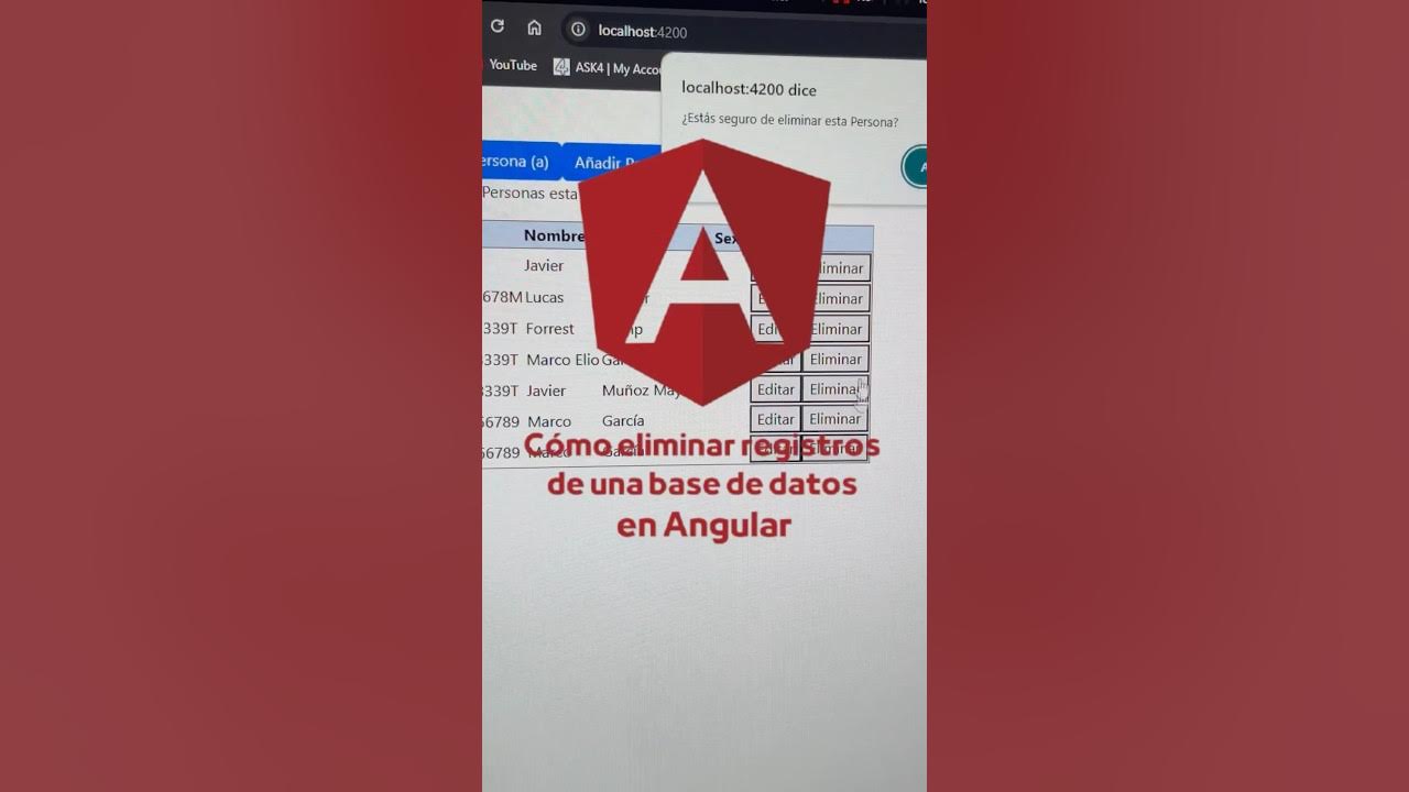 Cómo eliminar un registro de una base de datos en Angular #angular - YouTube