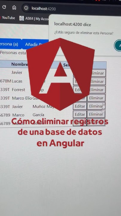 Cómo eliminar un registro de una base de datos en Angular #angular - YouTube