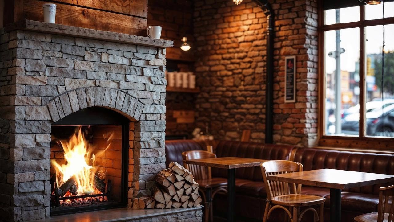 Cozy Coffee Shop Fireplace Ambience with Relaxing Music & Coffee Shop ...