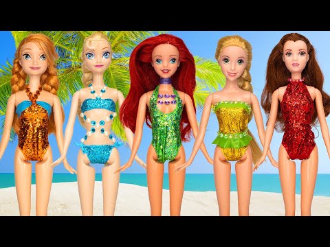 DIY Princess Dolls Dress Up - How to Make Super Sparkle Bikini and Swimsuits