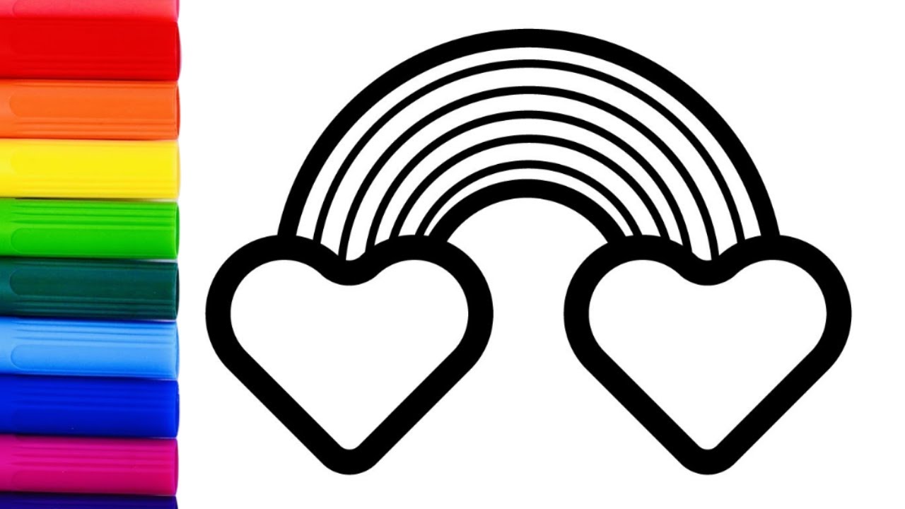 Rainbow Clouds Heart Drawing, Coloring And Painting For Toddlers | How ...