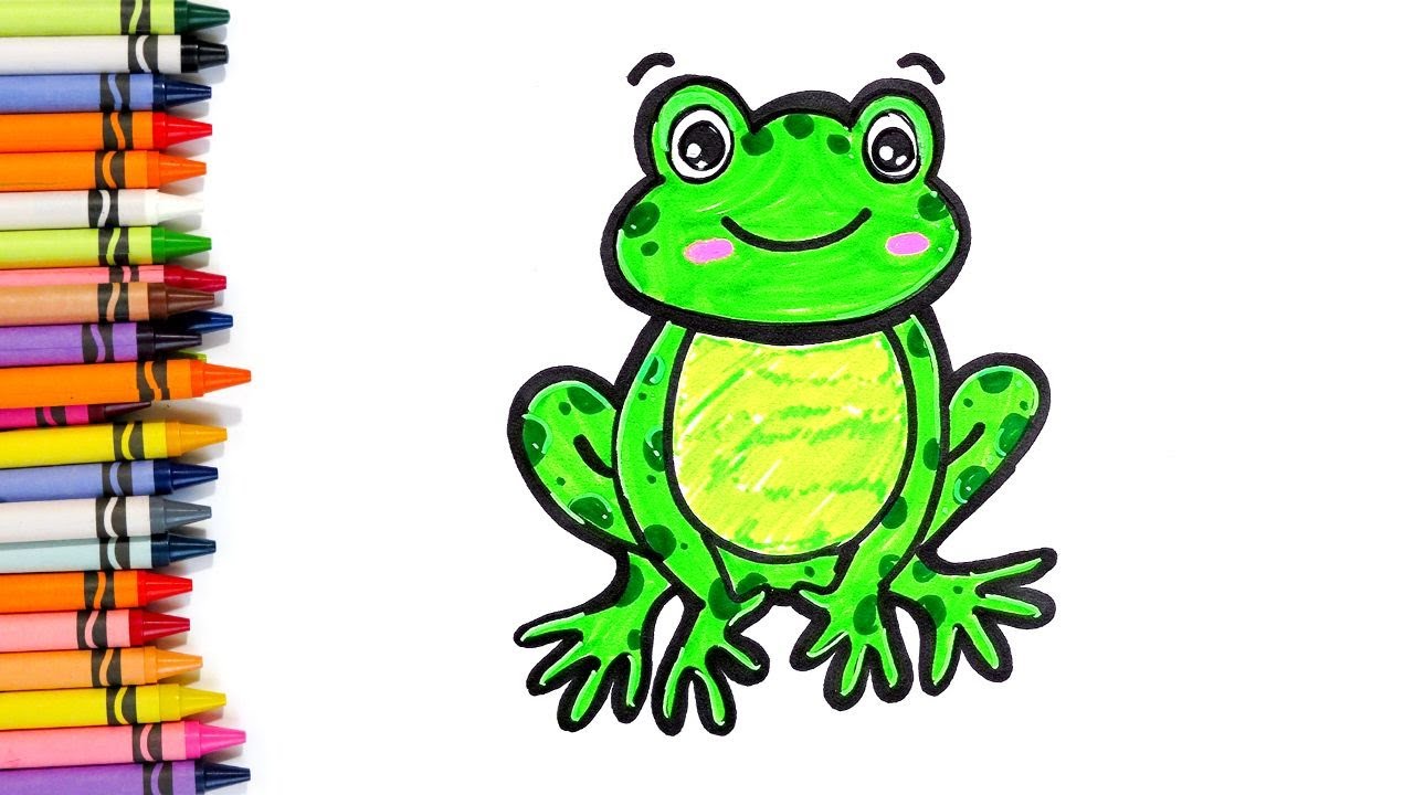 Cartoon Frog Drawing For Little Kids & Toddlers, Let's Draw A Frog, ART ...