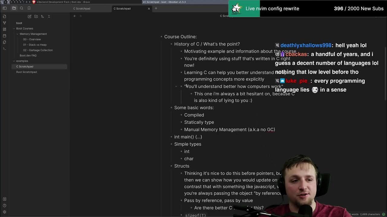 Making a course about C + Memory Management - YouTube