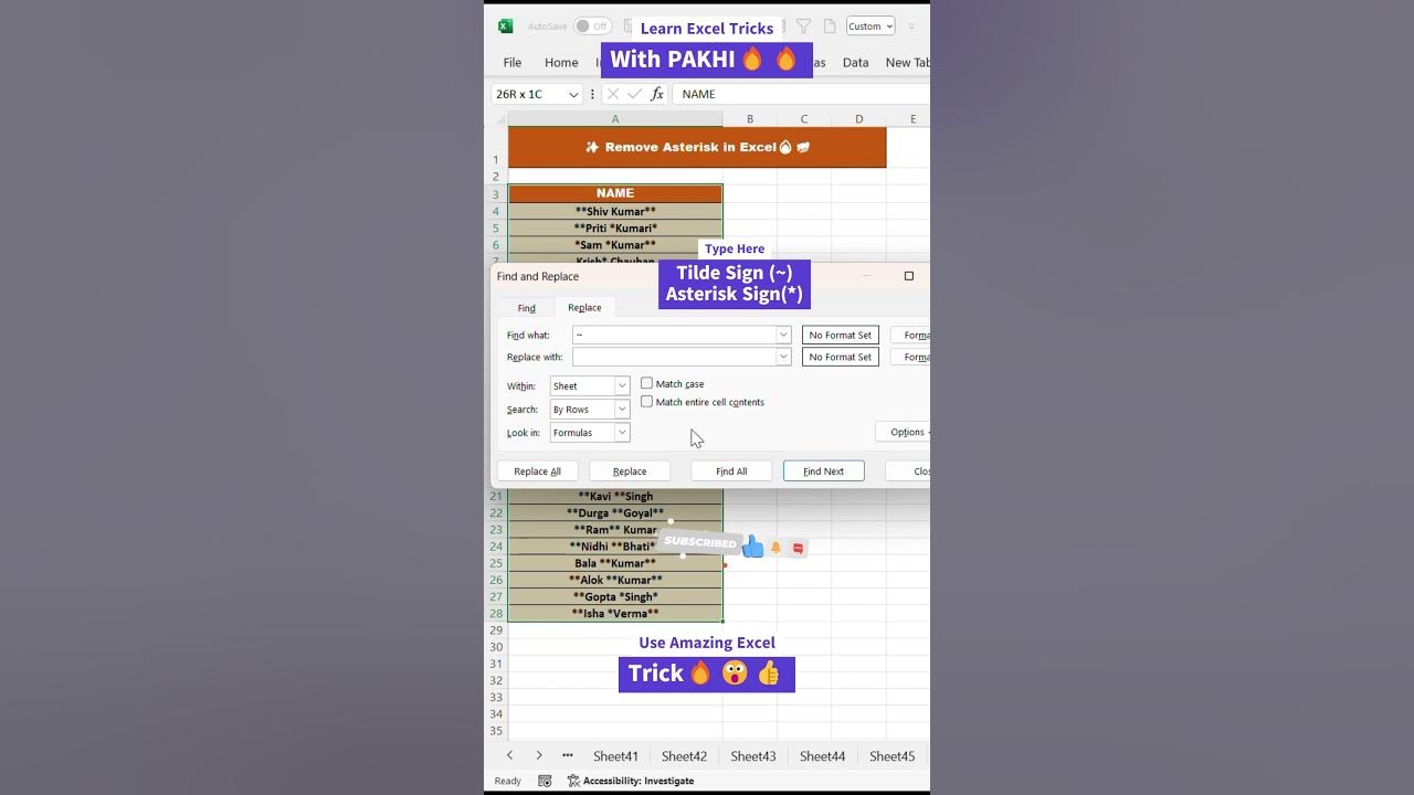 Remove Asterisk in Excel🔥😮 | Excel Time Saving Tricks 🔥💯📈#youtubeshorts #excel #short #exceltips ...
