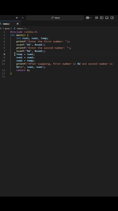 C PROGRAM TO SWAP TWO NUMBERS USING VARIABLE #c #coding #cya #swapping ...