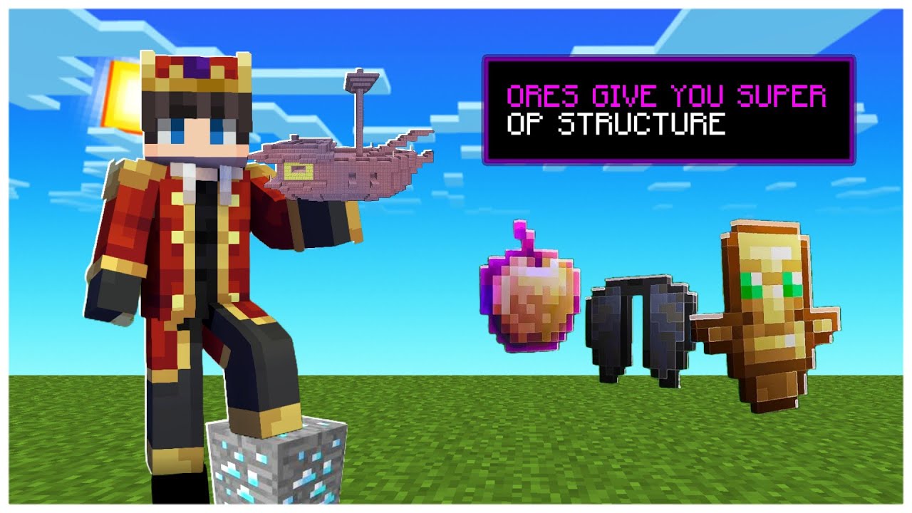 MINECRAFT BUT..... ORES GIVE YOU OP STRUCTURES - YouTube