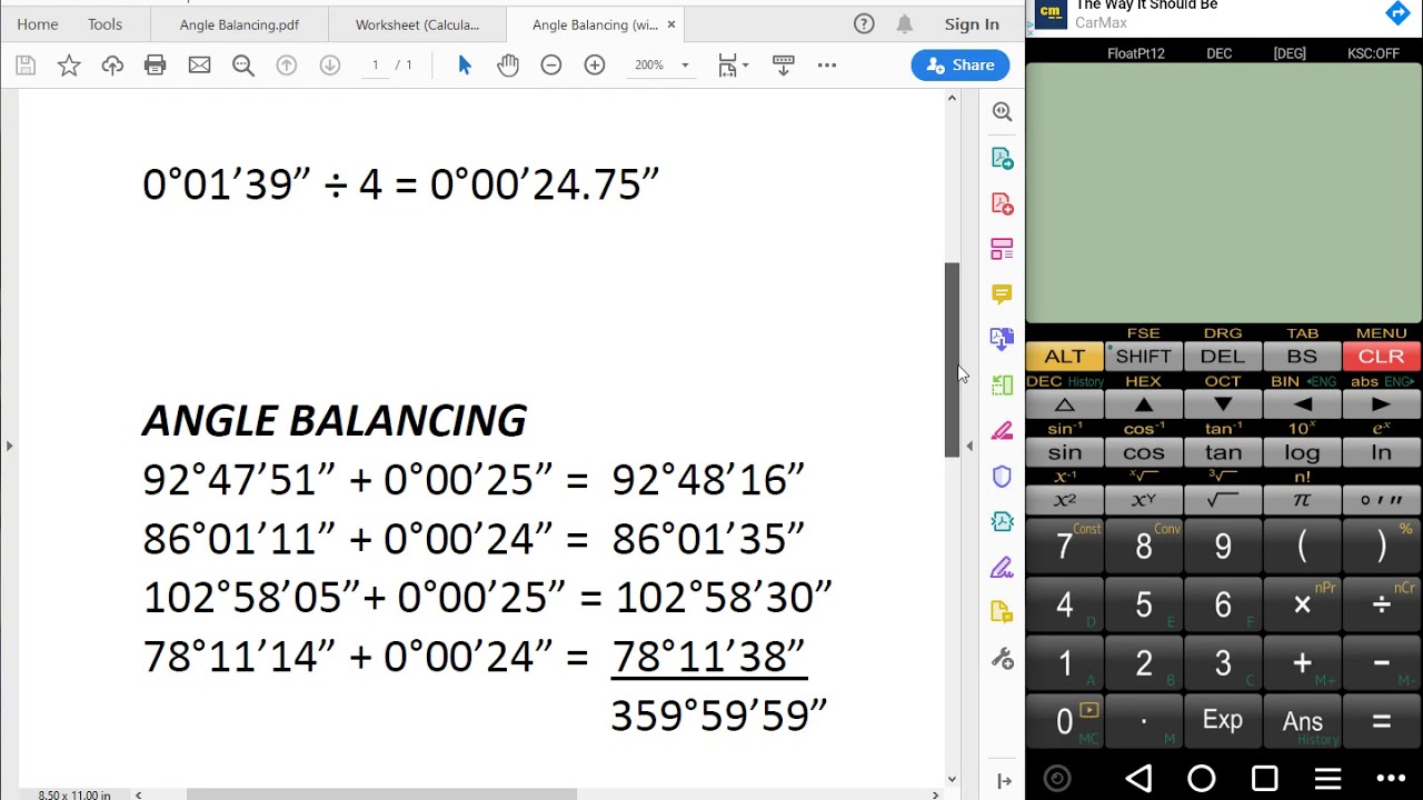 Traverse - Step 1a (Balancing angles with decimals) - YouTube