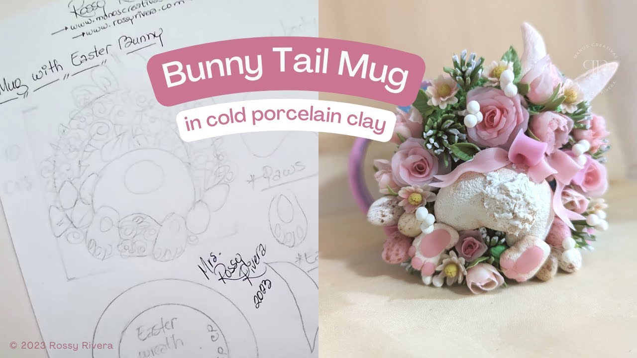 DIY Bunny Tail Mug 🐇 in cold porcelain clay | Rossy Rivera Art - YouTube
