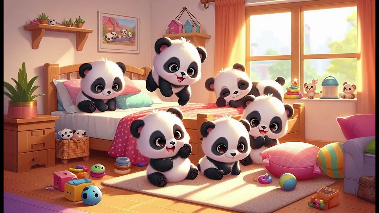 Five Little Pandas Jumping on the Bed | Nursery Rhymes & Kids Songs - YouTube