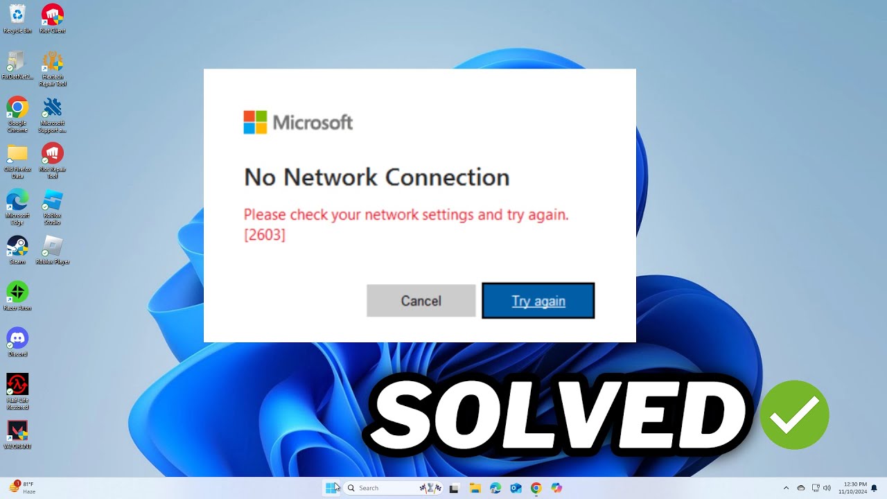 Fixed No Network Connection Please Check Your Network Settings And