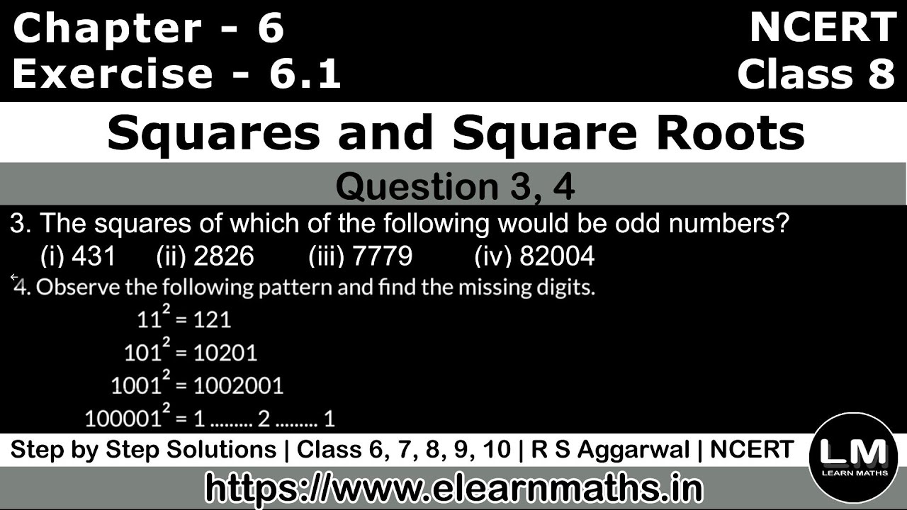 Square and Square roots | Class 8 Exercise 6.1 Question 3 - 4 | NCERT ...