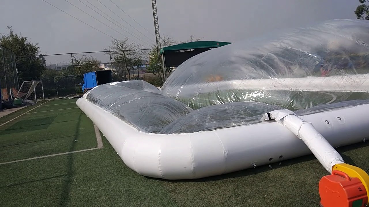 Backyard pool dome inflation process for clear tent - YouTube