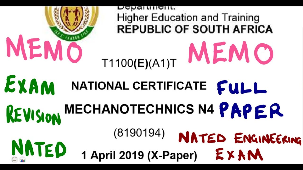 Mechanotechnics N4 APRIL 2019 MEMO @mathszoneafricanmotives - YouTube
