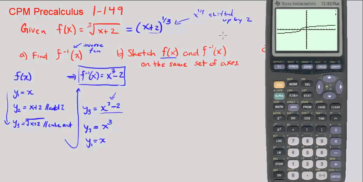 CPM Precalculus 1-149 - Inverse functions and fractional exponents ...