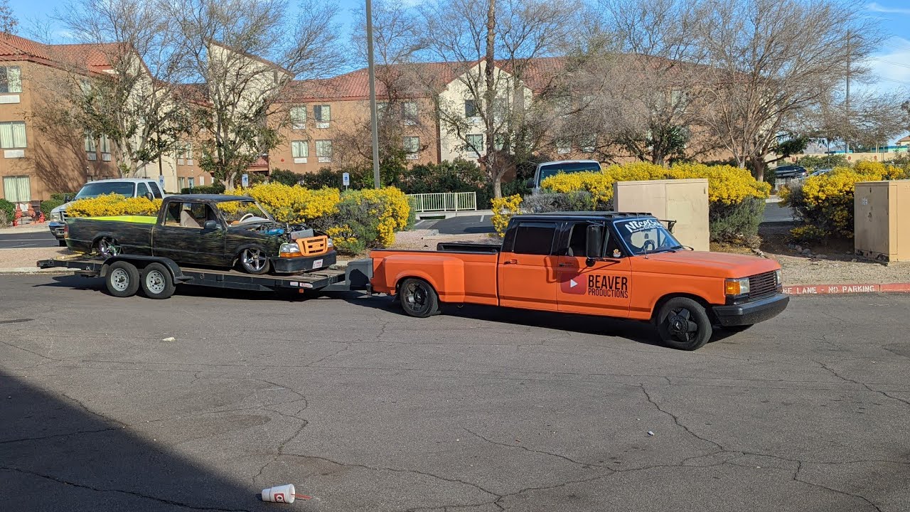 Bagged OBS Ford dually towing bagged and doored Ford ranger - YouTube