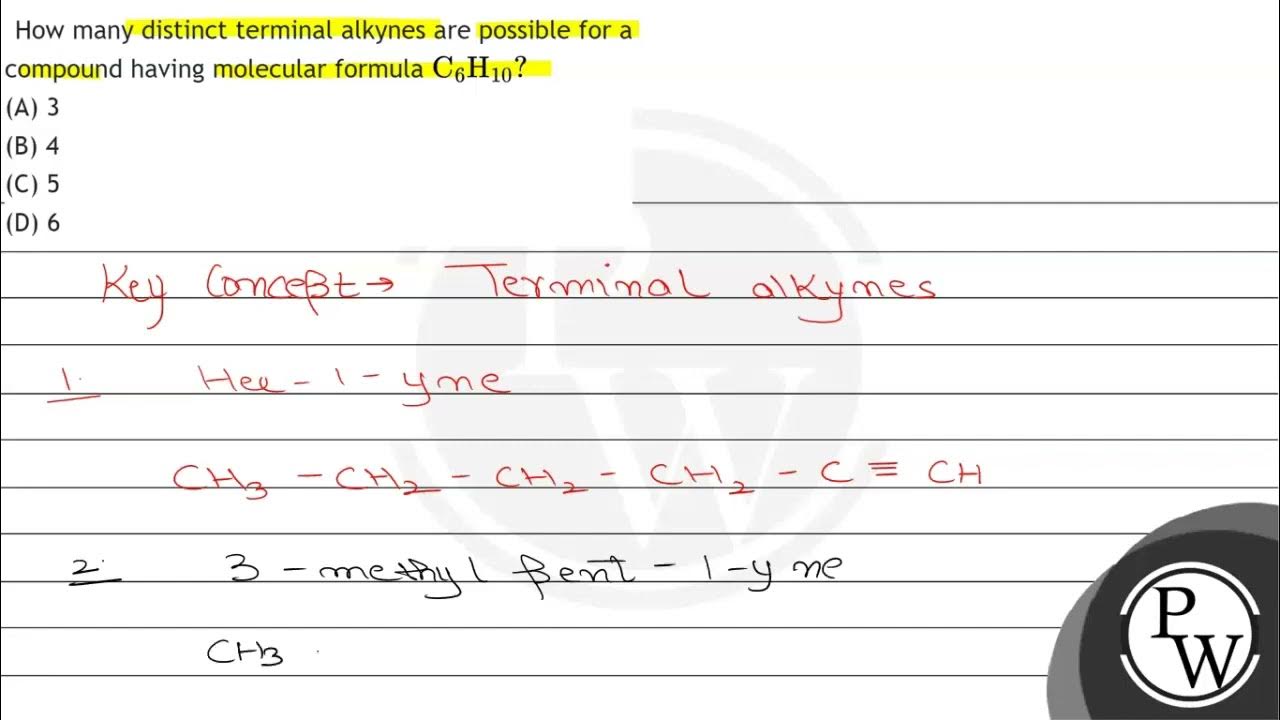 How many distinct terminal alkynes are possible for a compound having molecular formula \( \math ...