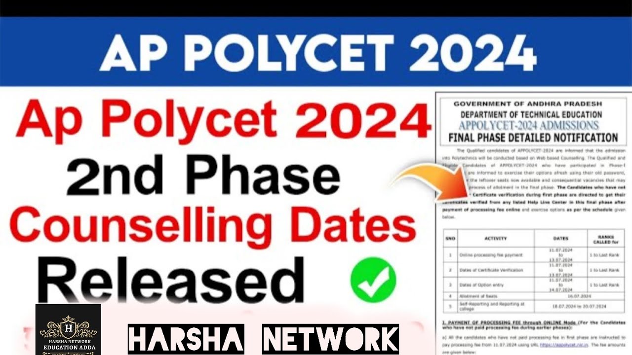 AP POLYCET 2024 2ND PHASE COUNSELING/ FINAL PHASE DETAILED NOTIFICATION ...