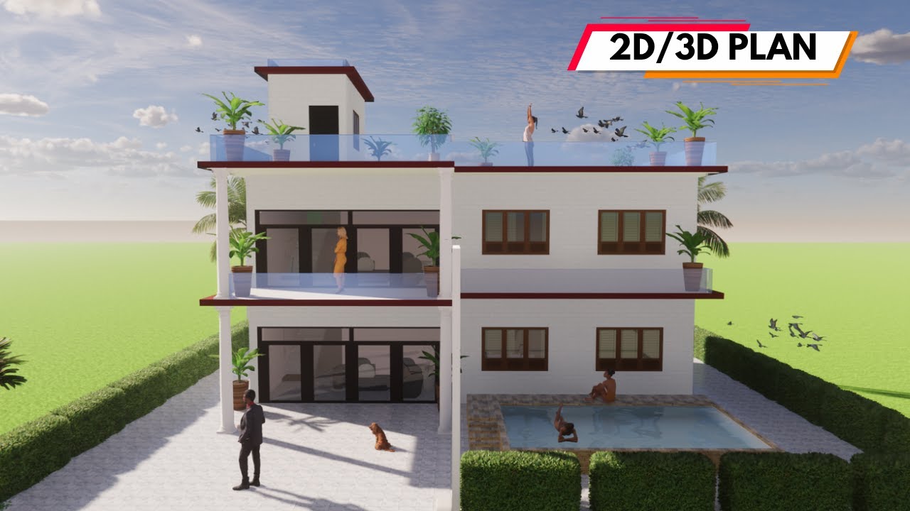 "Stunning 2BHK House Plan: 2D & 3D Designs with G+2 Elevation Ideas ...
