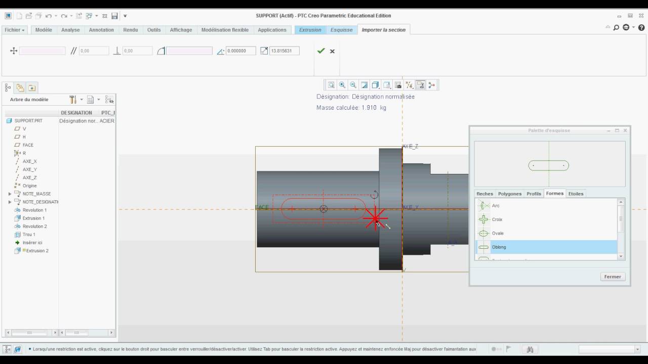 Création d'une rainure ( trou oblong) avec Creo - YouTube