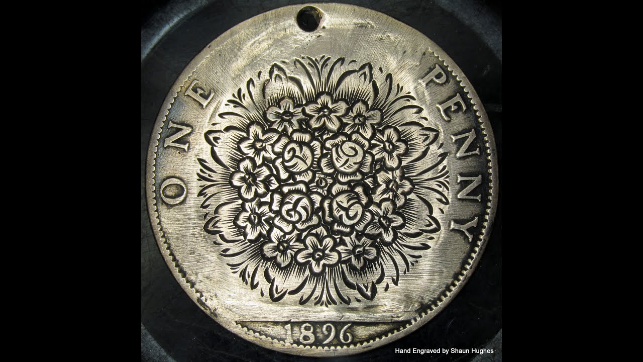 Gun engraving style bouquet hand engraved penny Hobo Nickel by Shaun ...