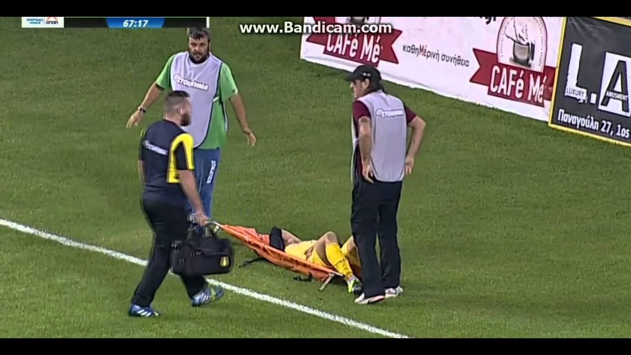 FUNNY Stretchers bearer in Football league Greece (17/10/15) - YouTube