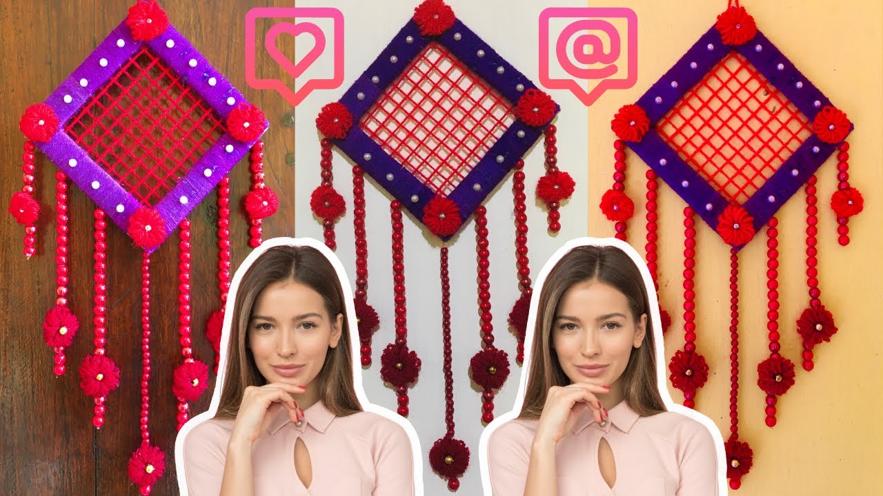 Super Easy Woolen Flower Wall Hanging Craft | Woolen Thread Craft Ideas ...