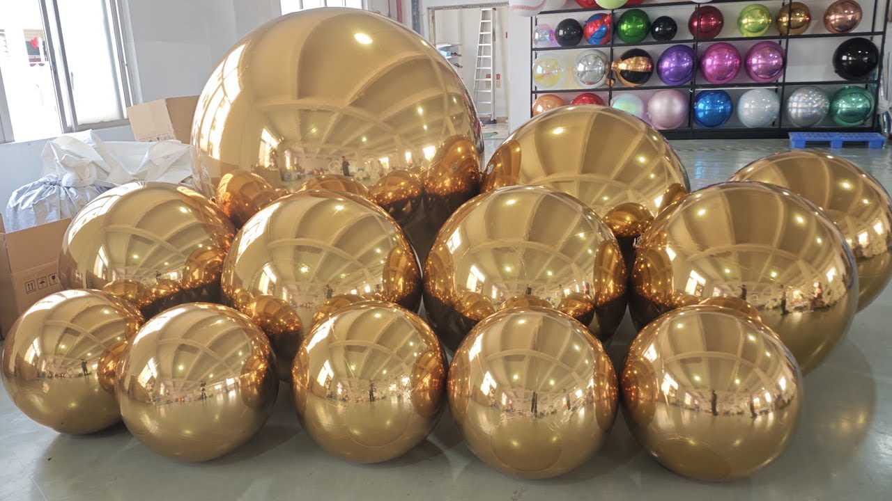 Gold color big shiny inflatable balls golden inflate metallic spheres ...
