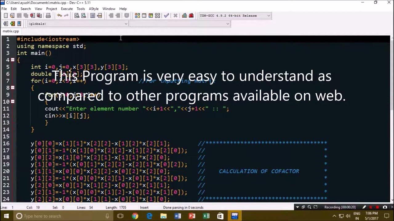 C++ Program to Inverse a 3x3 matrix || Easiest method || - YouTube