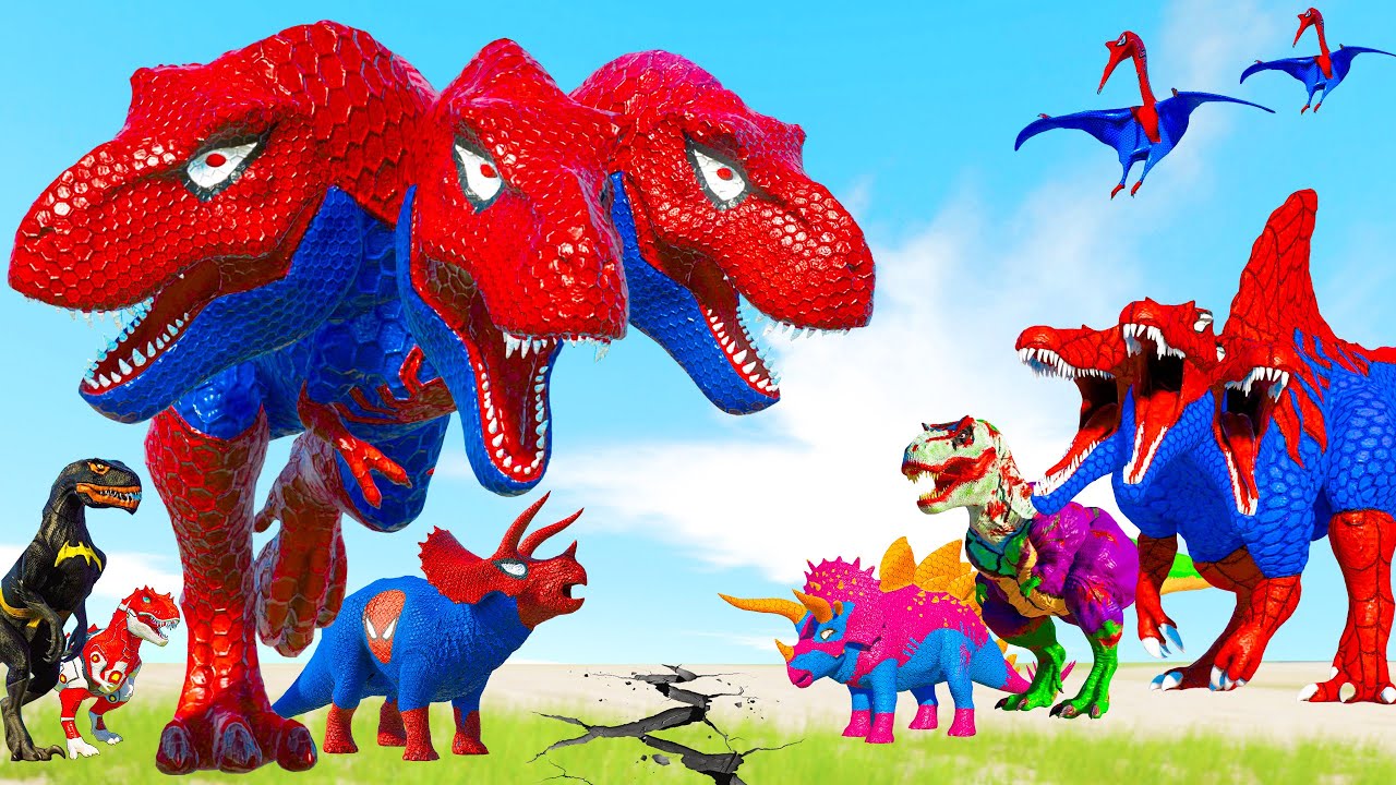 Tyrannosaurus Rex Spider-Man vs Mosasaurus Dinosaur SuperHeroes Battle ...