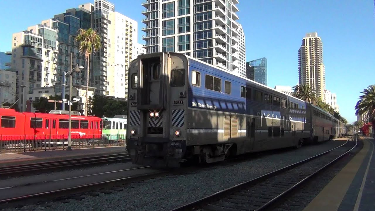 Amtrak 591 Departs San Diego With Cabcar 6951 Leading! - YouTube