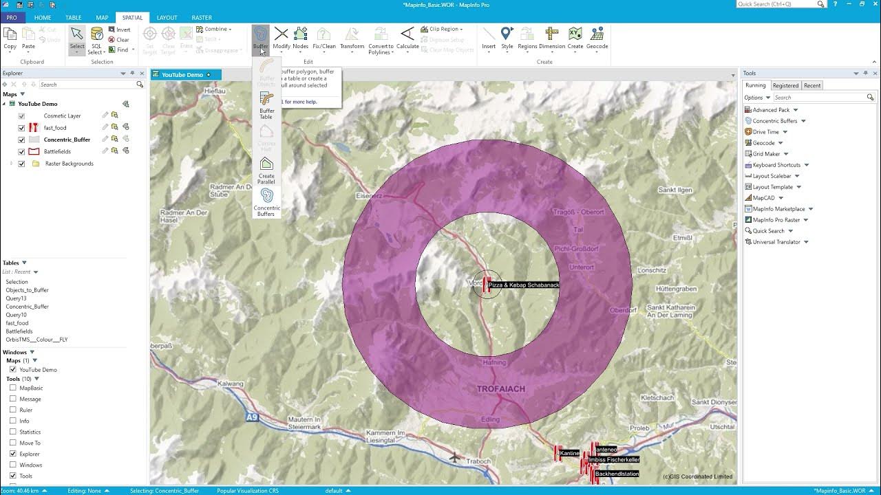 MapInfo Concentric Ring Buffers - YouTube