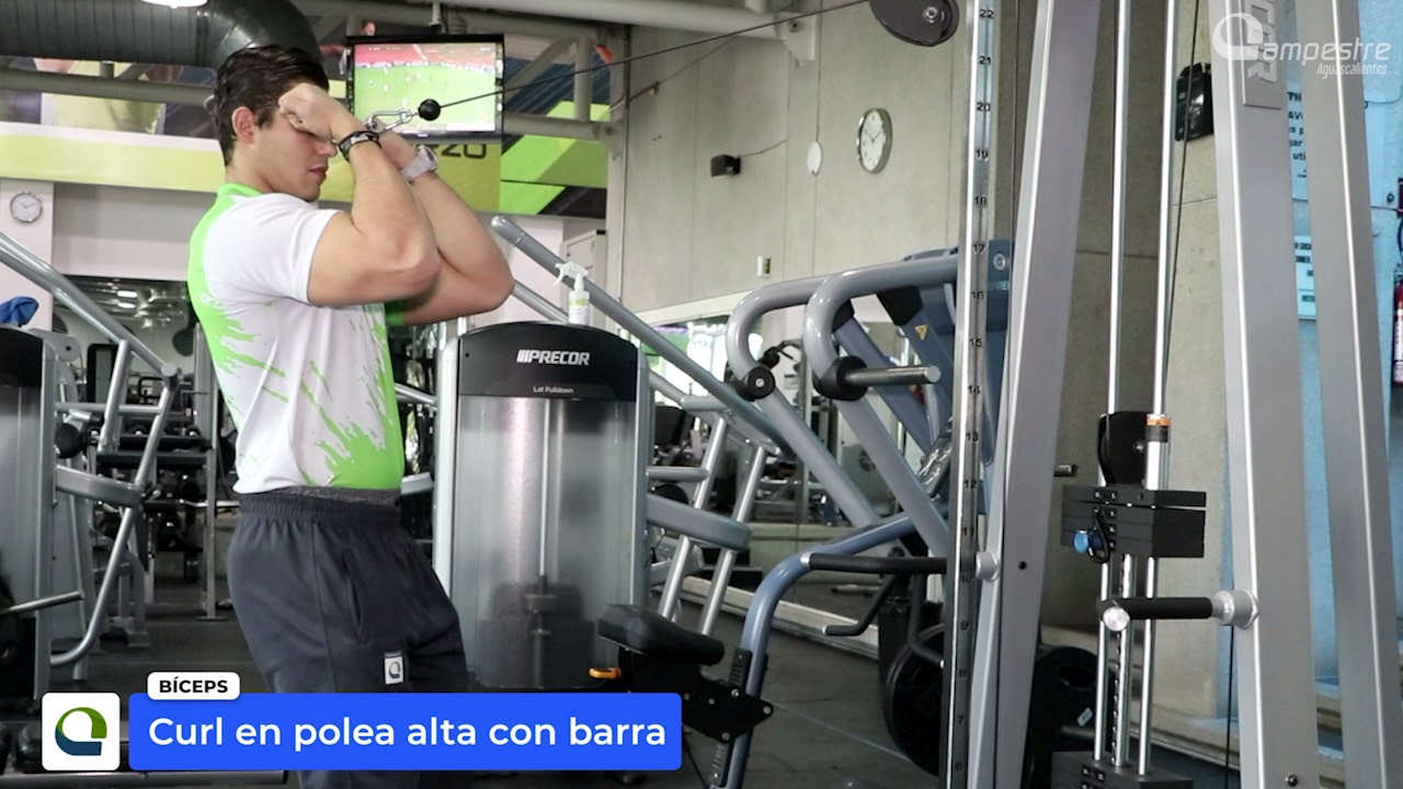 Curl en polea alta con barra - YouTube