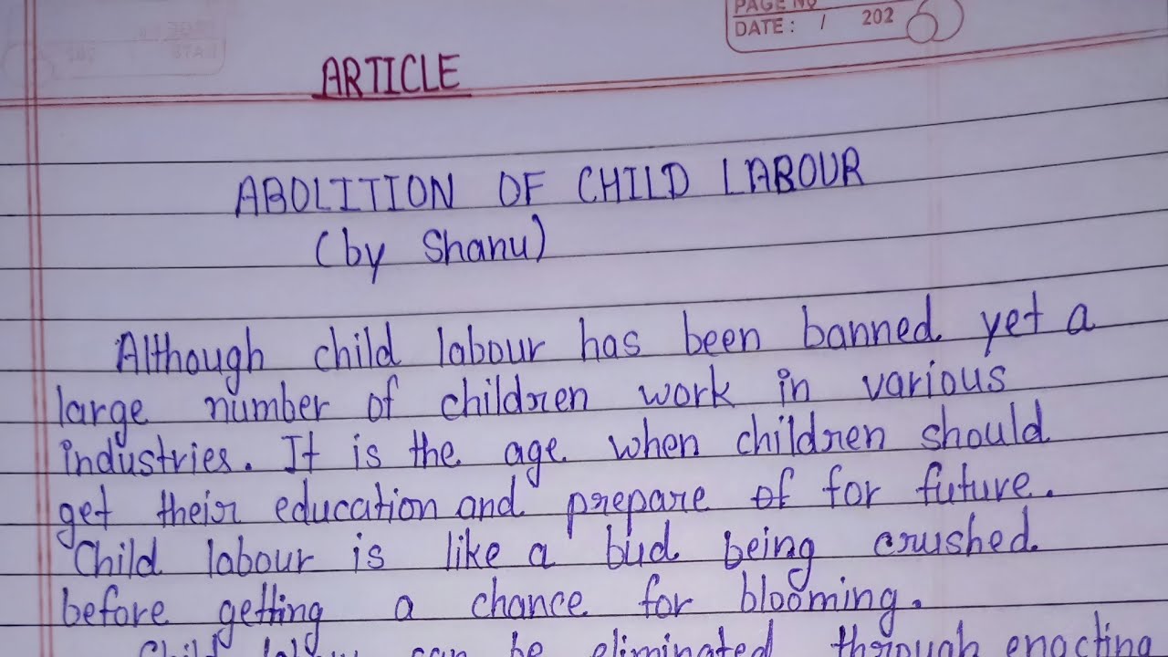 Article On ABOLITION OF CHILD LABOUR For Class 12th Boards || English ...