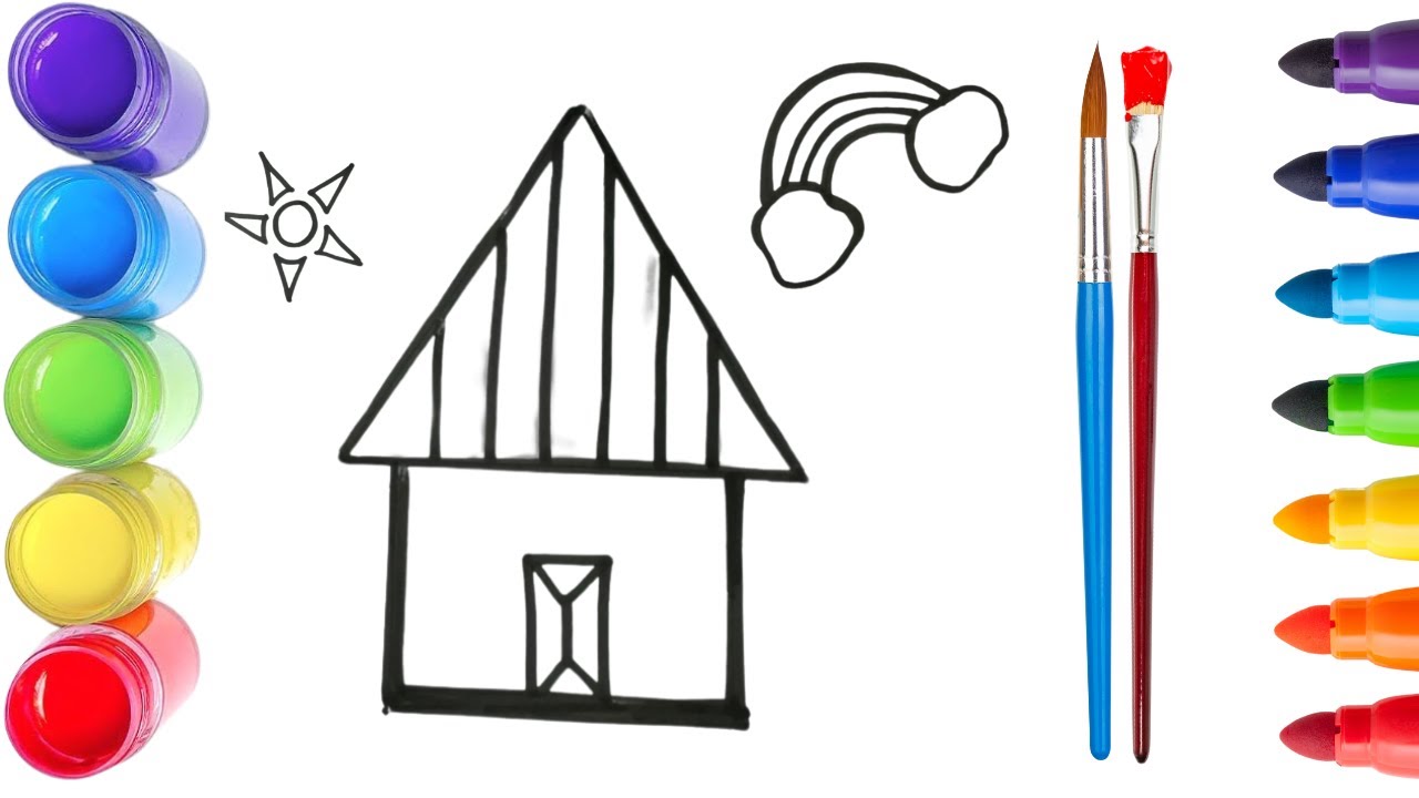 How to Draw and Paint an house | Drawing, Painting and Coloring for ...