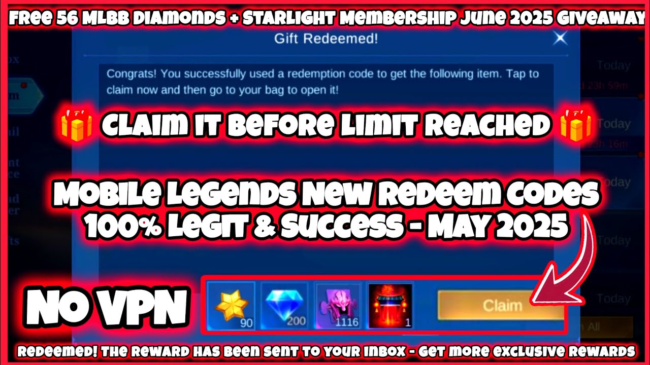Mobile Legends Redeem Codes May 30, 2025 - Starlight Card June 2025 Giveaway + Free 56 MLBB ...