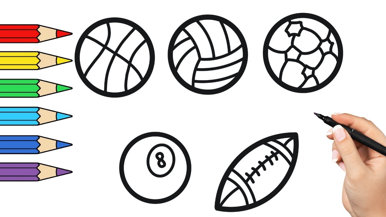 How to Draw Sport Balls Easy Drawing, Painting, Coloring for Kids and ...