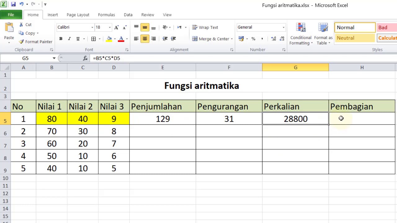 Menggunakan Fungsi Aritmatika di Microsoft Excel - YouTube