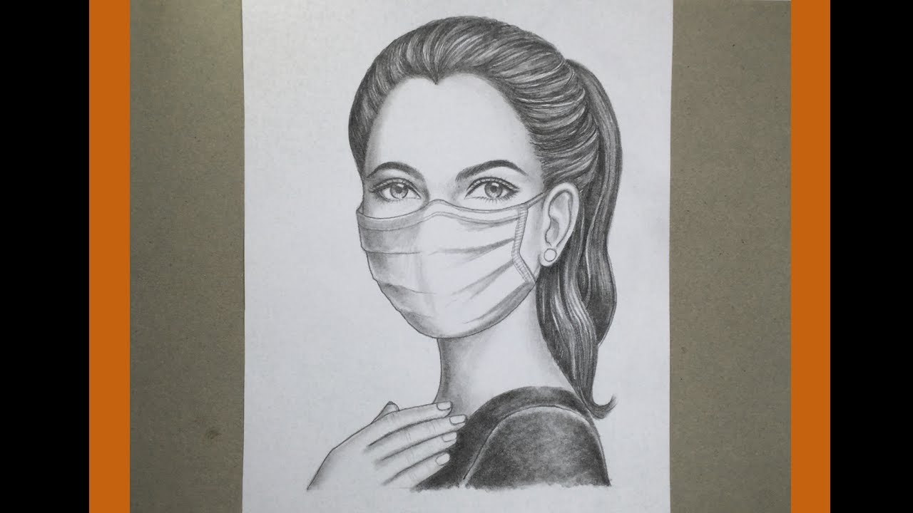 How to Draw a Face/ Female Face with Mask/EASY WAY TO DRAW/ Step by ...