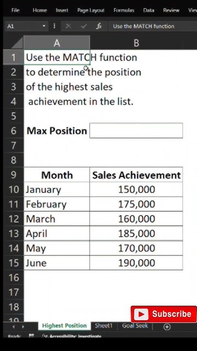 Find the highest sales value position using Excel's MATCH Function #shortsfeed #exceltips #excel ...