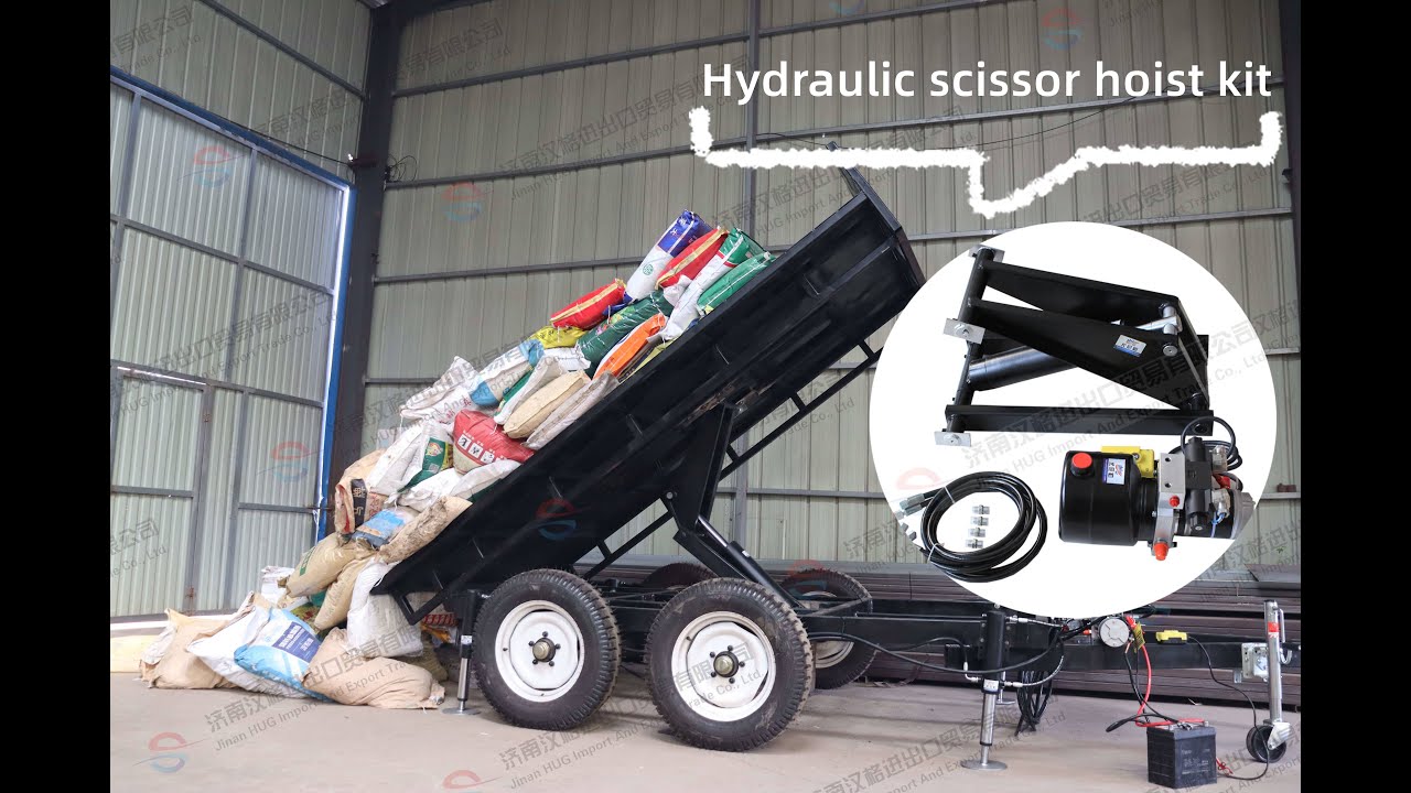 UHK-06 hydraulic scissor hoist kit unloading 6 tons sand - YouTube