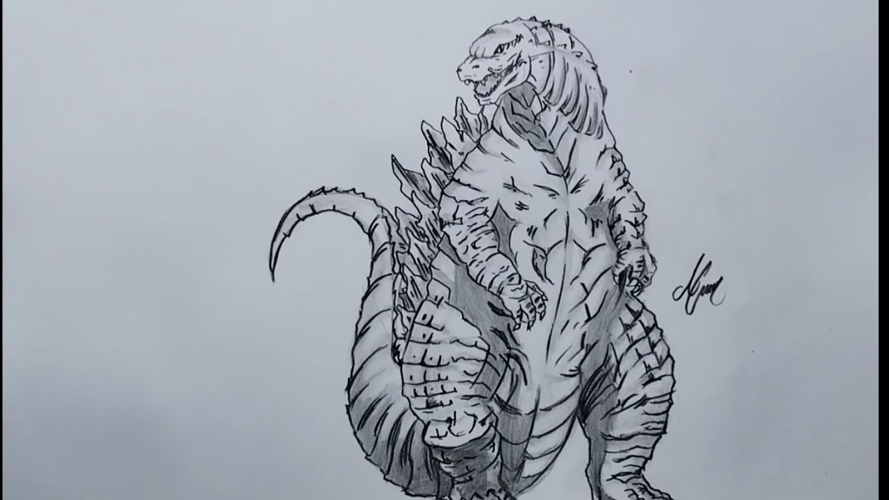 como dibujar a godzilla con lápices de grafito - YouTube
