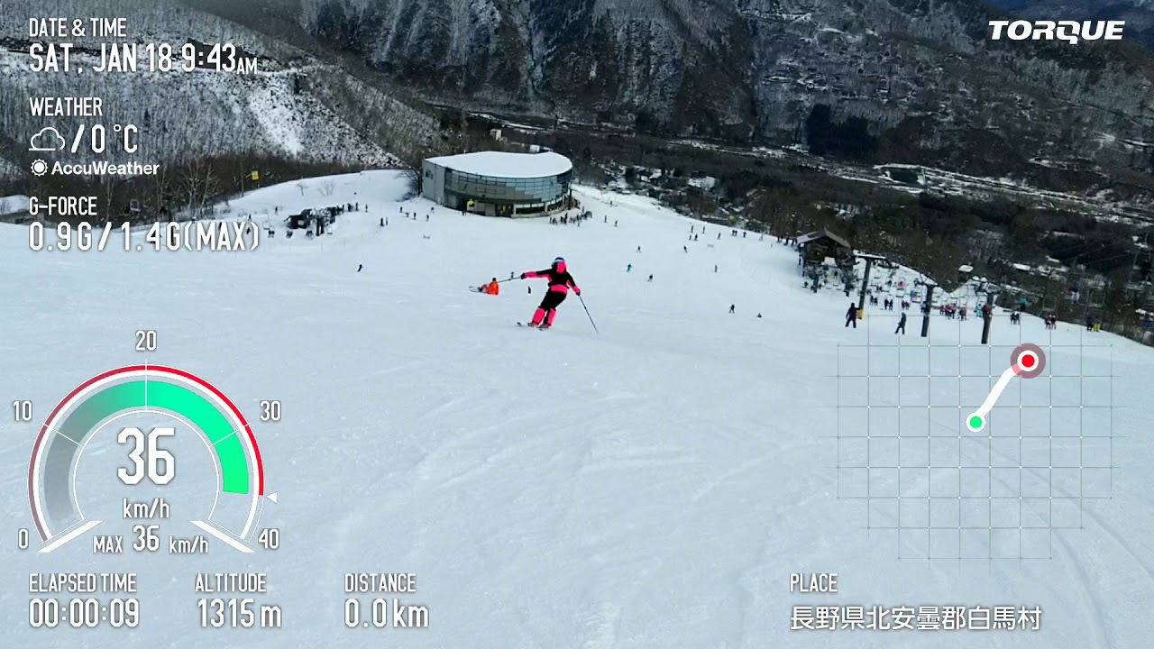 TORQUE G04 Action Overlay スキー撮影映像（MAX64km/h、MAX3.0G） - YouTube